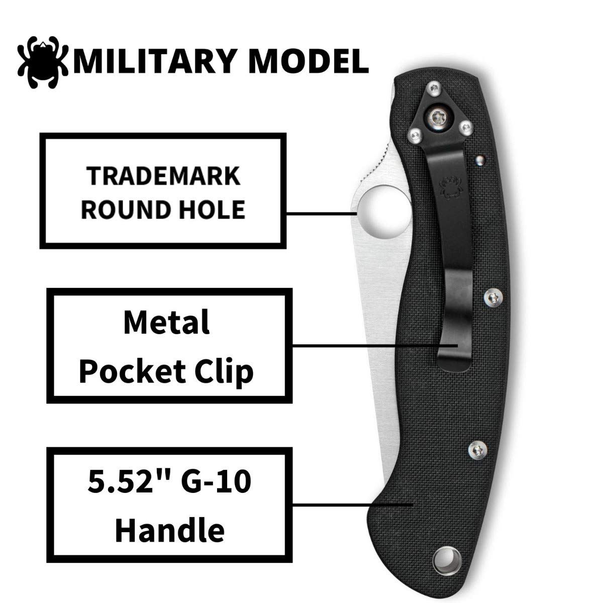 Spyderco Military Model Signature USA-Made Knife with 4" CPM S30V Stainless Steel Blade and Durable Black G-10 Handle - PlainEdge - C36GPE
