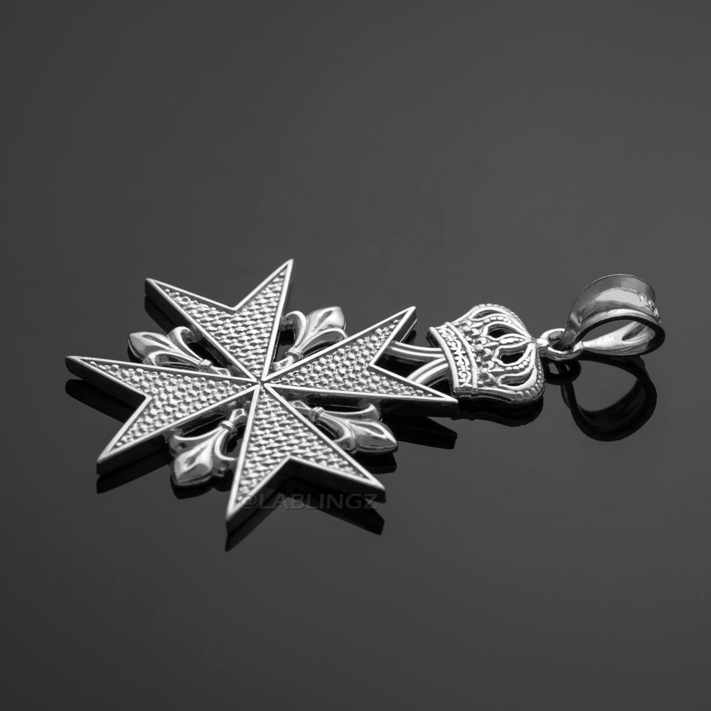 Russian Jewelry Sterling Silver Fleur-De-Lis Imperial Crown Maltese Cross Pendant