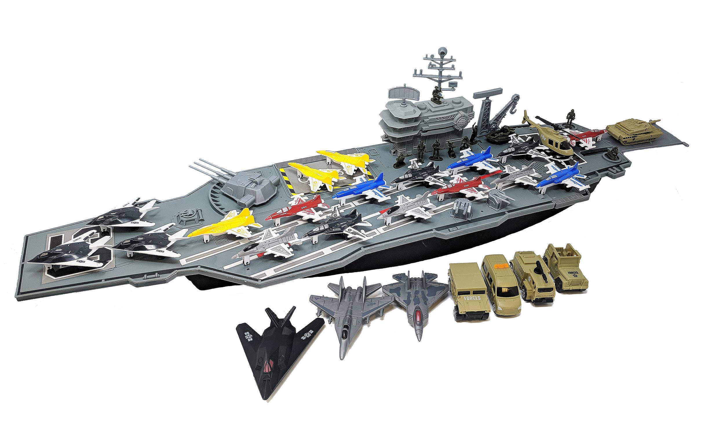 Toy Aircraft Carrier Ship with Warplanes and Submarine Combo, Includes 18 Fighter Jets Torpedo