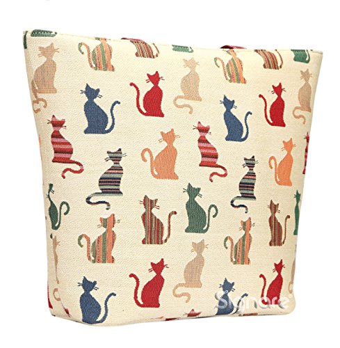Signare Tapestry Shoulder Bag Tote Bag for Women with Cheeky Cat Design (SHOU-CHEKY)