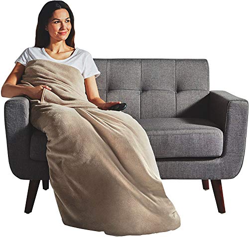 Sunbeam Electric Heated Velvet Plush Deluxe Throw XL Dual Pocket Blanket Mushroom Washable Auto Shut Off 3 Heat Settings