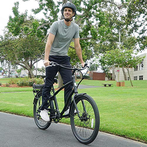 sixthreezero EVRYjourney Men's Electric Bike, 7-Speed Beach Cruiser eBike Bicycle, 250 Watt Motor, 26 Inch Wheels, Matte Black