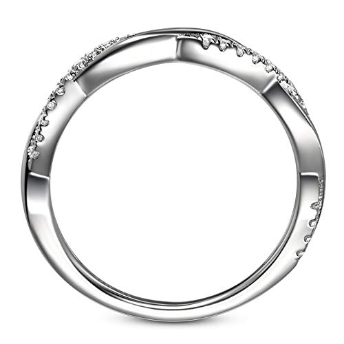 Twisting Simulated Diamond Cubic Zirconia CZ Wedding Band Rings Rhodium Plated Sterling Silver for Wedding Rings |Ideal Cut, D-E Color, FL Clarity (5)