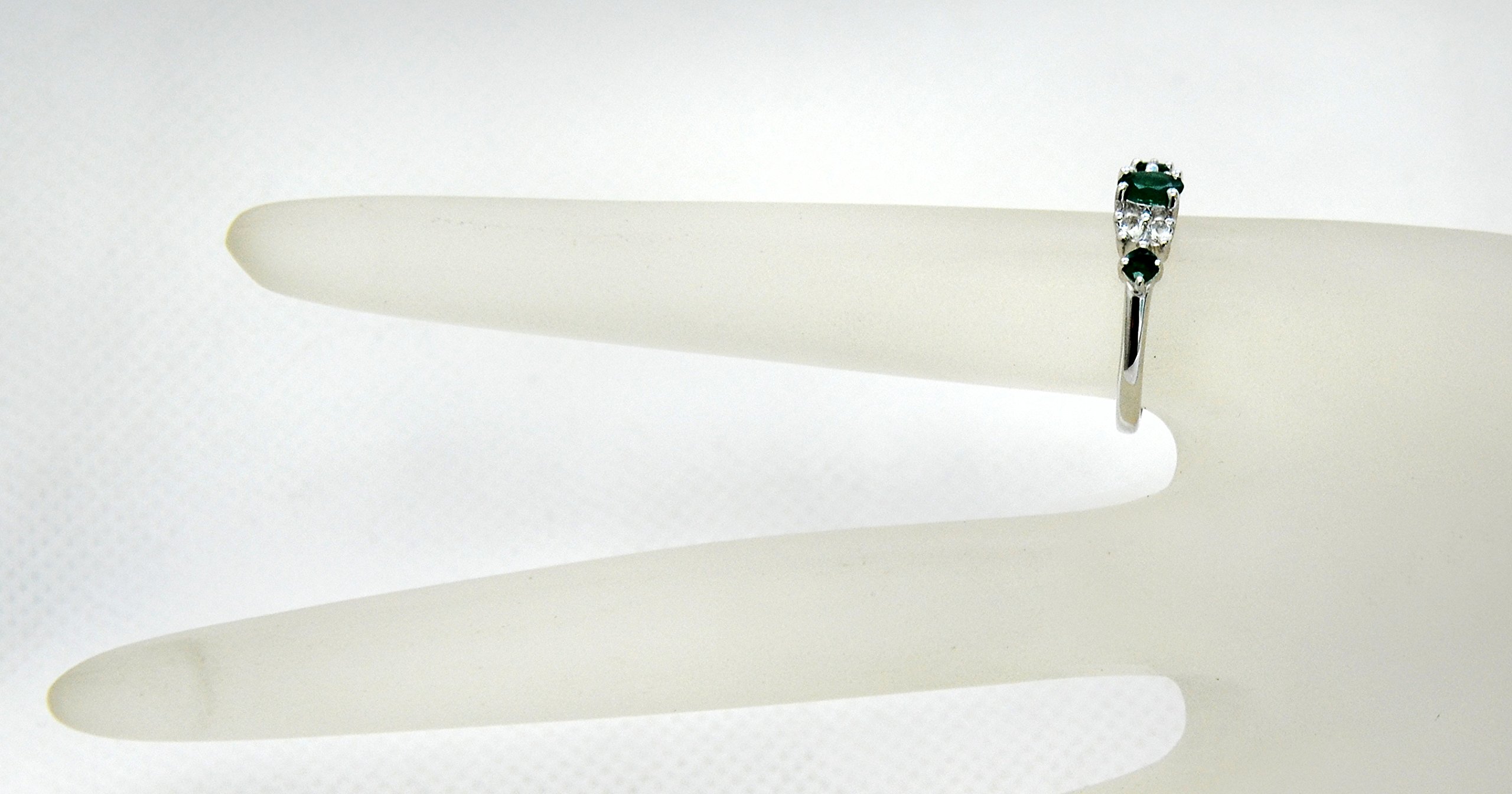 RB Gems Sterling Silver 925 Dainty Band Ring Genuine Gems Oval 5x3 mm, 0.54 ctw Rhodium-Plated Finish (Emerald, 8)