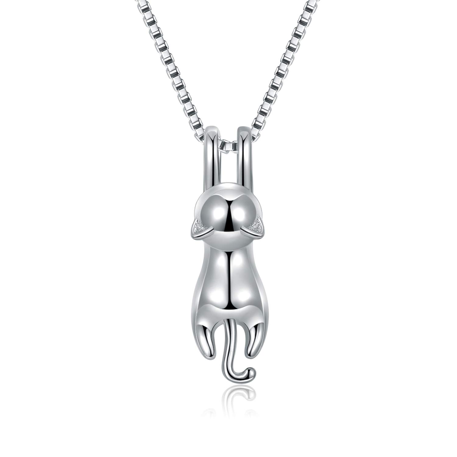 Step Forward Cat Necklaces for Women Sterling Silver: Cute Furry Cat Pendant Necklace for Female Pet Lovers, Mother's Day Birthday Graduation Christmas Gifts Jewelry