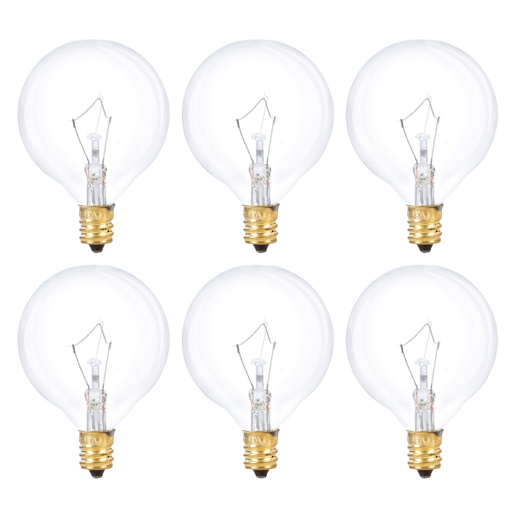 Simba Lighting Aromatic Wax Warmer Small Globe G16.5 Round Bulb 25W E12 Candelabra Base (6 Pack) for Chandelier, Ceiling Fan, Decorative Vanity Lights, Sconce, Clear Glass, 110V 120V, 2700K Warm White