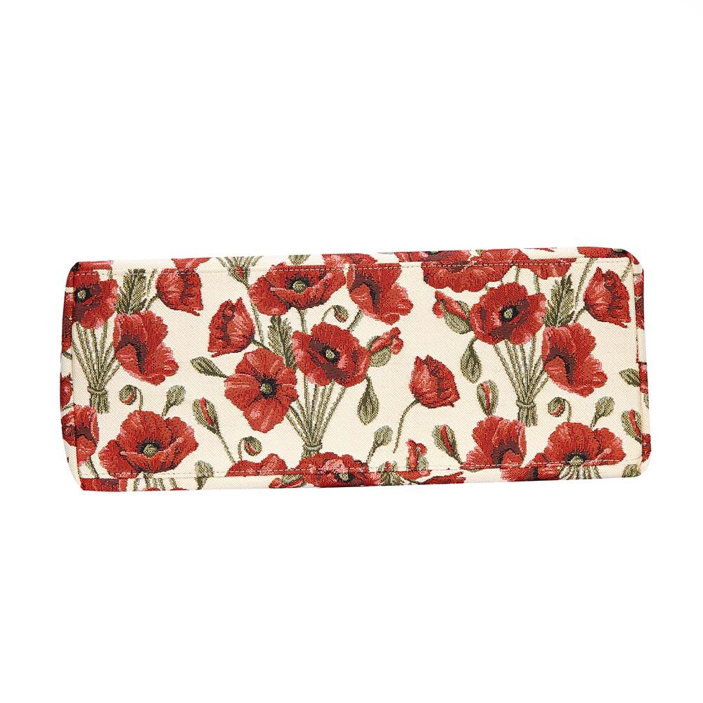 Signare Red and White Women’s Fashion Canvas Top Zip Hobo Shoulder Bag Beach Bag with Poppy Flower (HOBO-POP)