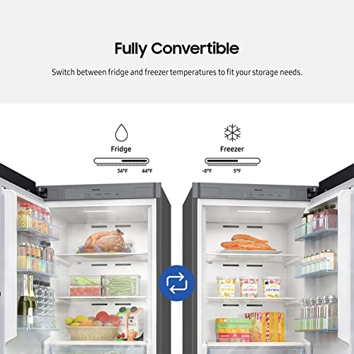 SAMSUNG 11.4 Cu Ft BESPOKE Flex Column Compact Refrigerator w/ Freezer, Flexible Slim Design for Small Spaces, Even Cooling, Reversible Door, Energy Star Certified, RZ11T747441/AA, Navy Glass