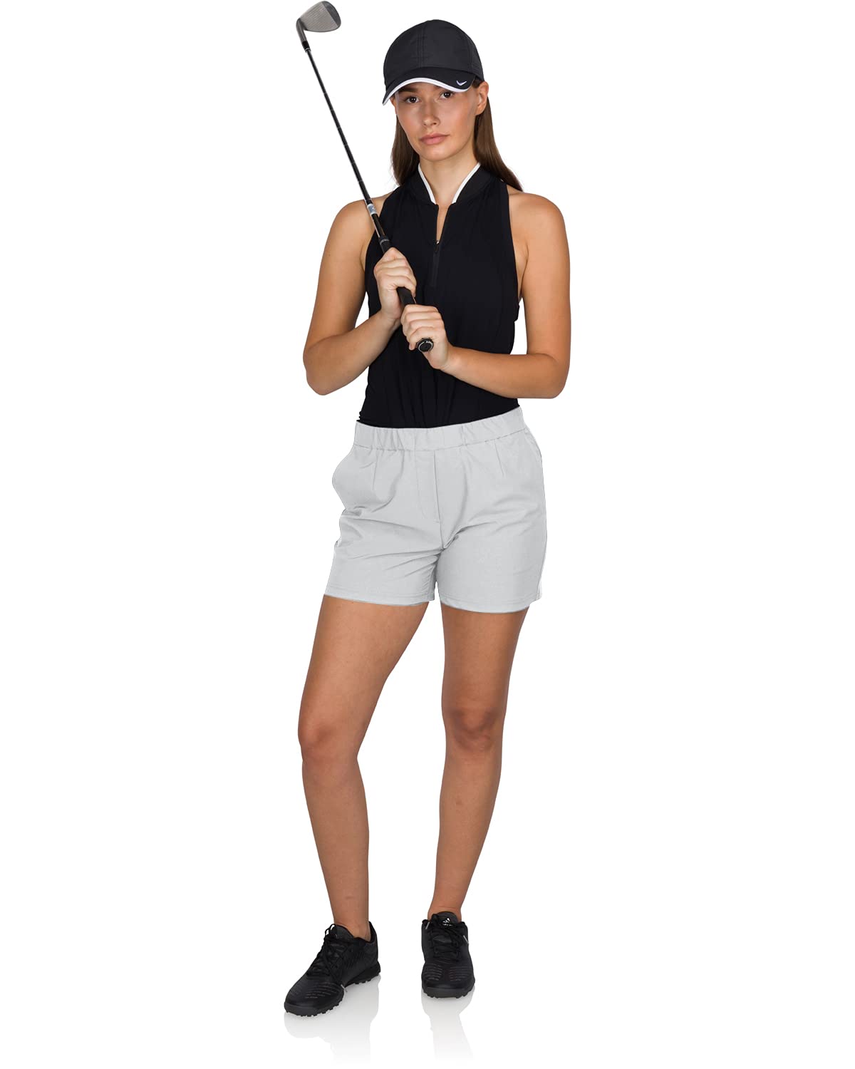 Three Sixty Six Golf Shorts for Women 4.5 Inch Inseam - Elastic Stretch Waistband - Breathable Quick Dry Material Silver Grey