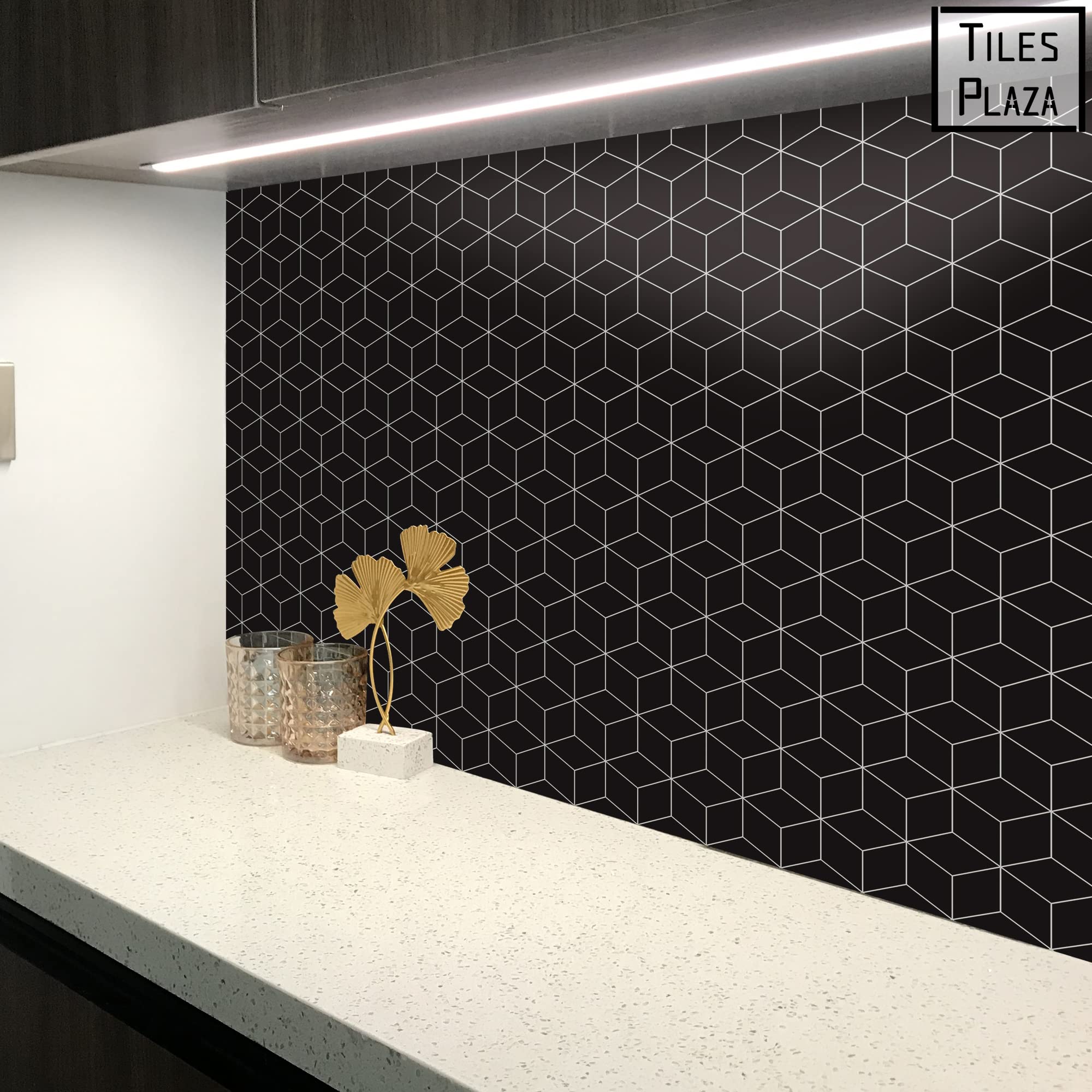 The Tiles Plaza Rhombus Backsplash Tile for Kitchen Peel and Stick, Stone Composite Self Adhesive Tiles, 3D Cube Wall Tile for Kitchen, 12 x 13 Inch 10 Sheets Navy Blue