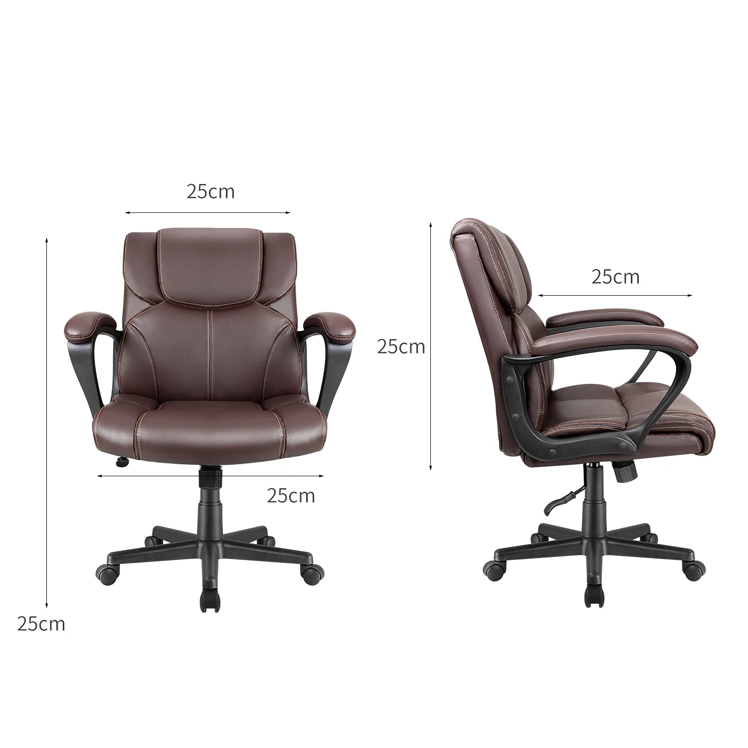 Tozey Executive Office Chair Mid Back Leather Desk Chair Ergonomic Task Chair with Padded Armrests Adjustable Swivel Chair with Lumber Support (Brown)