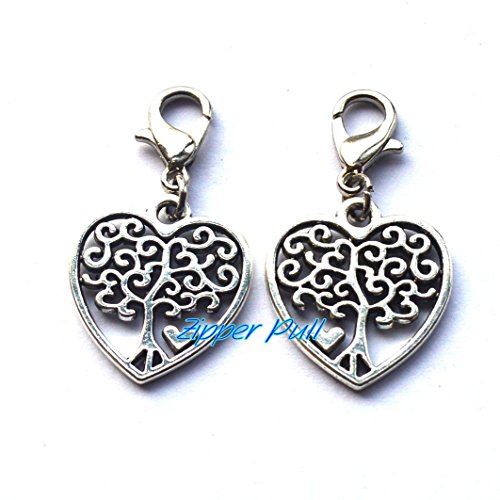 Tree of Life Zipper Pull Purse Charm Silver Clip On Charms,Zipper Pull, Perfect for Necklaces, Bracelets, Keychain and Earrings