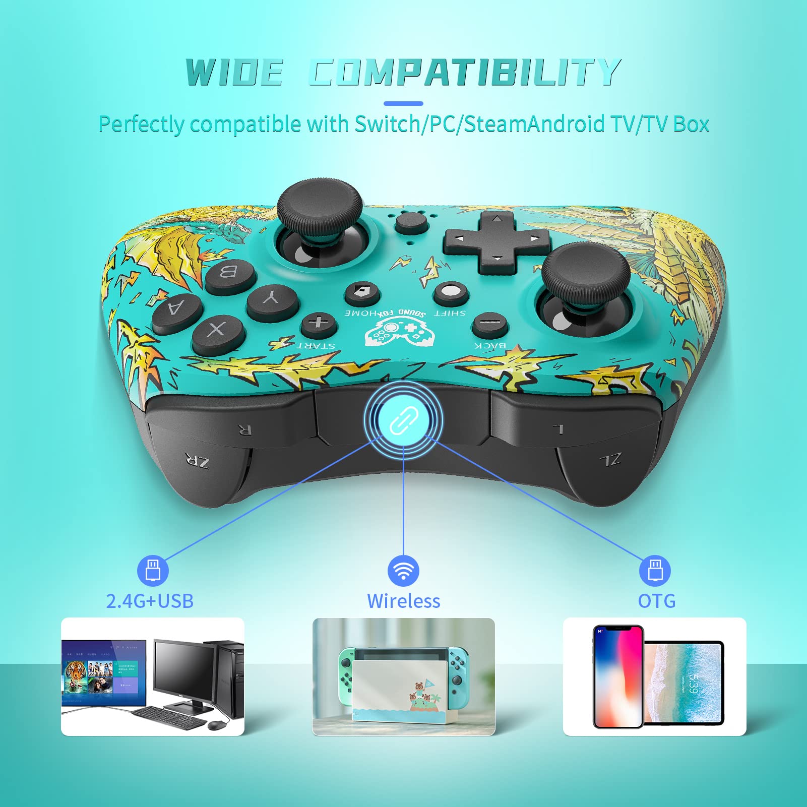 SOUND FOX Wireless Game Controller for Nintendo Switch//Lite/PC, Wireless Pro Gamepad with Magnetic Cover Design Support Vibration/Turbo/Macro/360° Motion Control/Wake/Screenshot Function