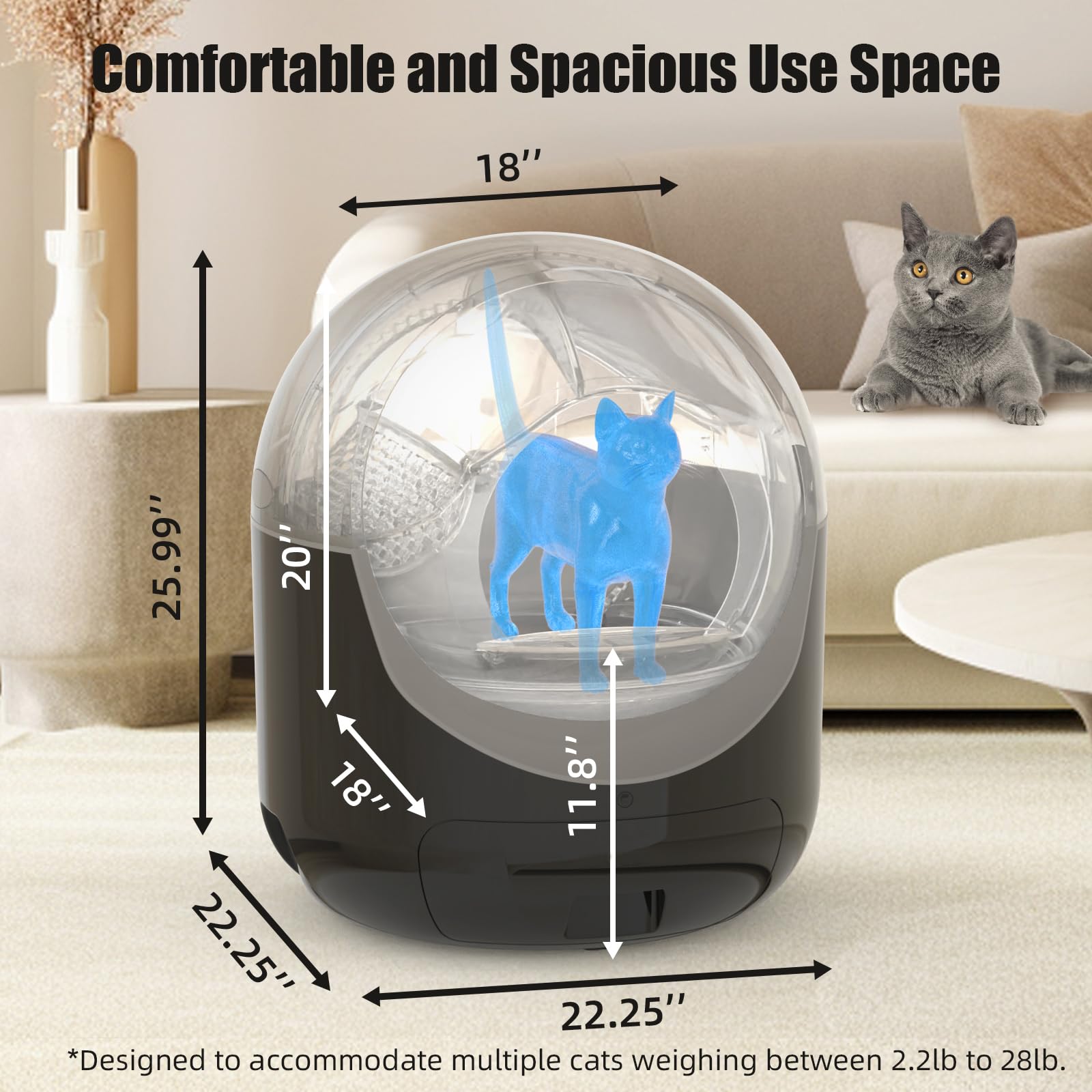 Self Cleaning Cat Litter Box, Automatic Cat Litter Box for Multiple Cats with 40 Garbage Bags & 1 Mat, 65L+10L Large Capacity/APP Control/Safety Protection - 2 Year Warranty