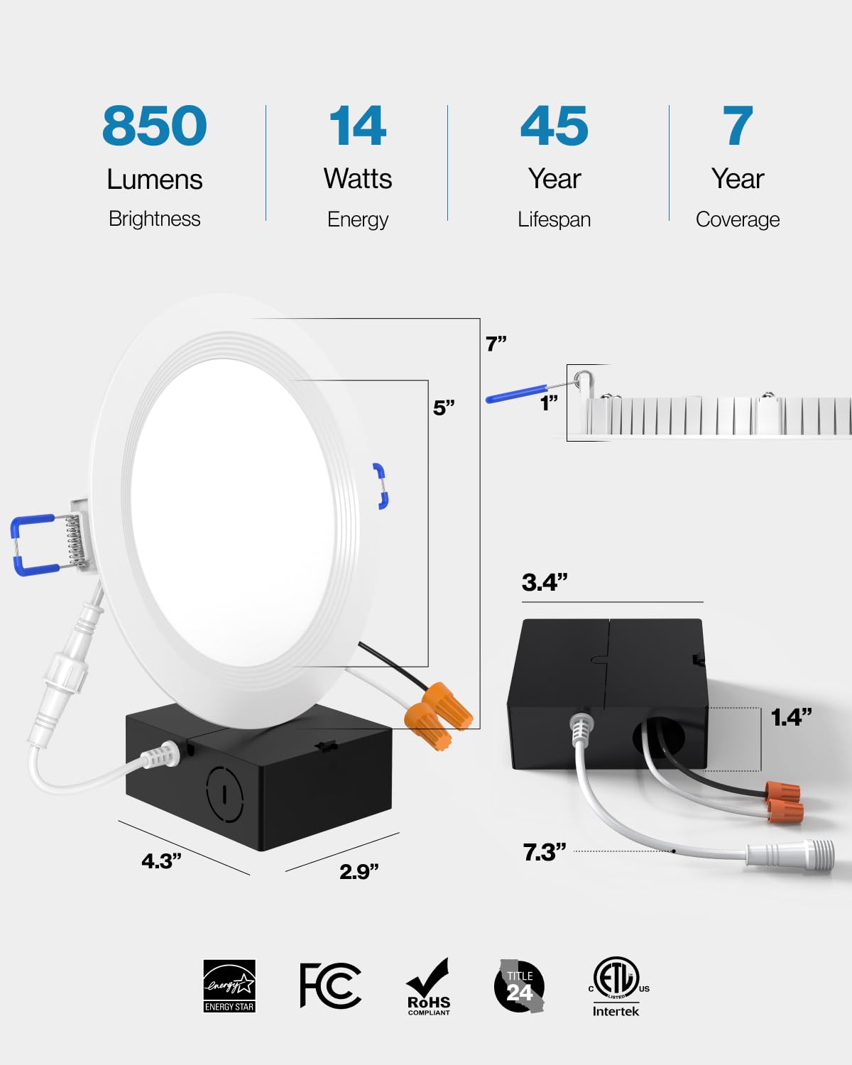 Sunco Lighting 12 Pack 6 Inch Ultra Thin LED Recessed Ceiling Lights Slim, 4000K Cool White, Dimmable 14W, Baffle Trim Damp Rated, Canless Wafer Thin with Junction Box - Energy Star