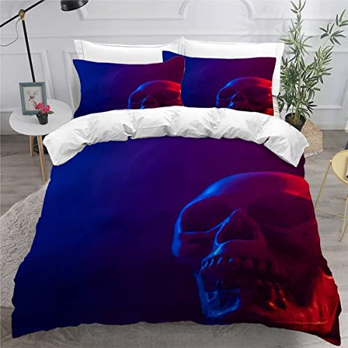 Quilt Cover Twin Size Skull 3D Bedding Sets Halloween Duvet Cover Breathable Hypoallergenic Stain Wrinkle Resistant Microfiber with Zipper Closure,beding Set with 2 Pillowcase