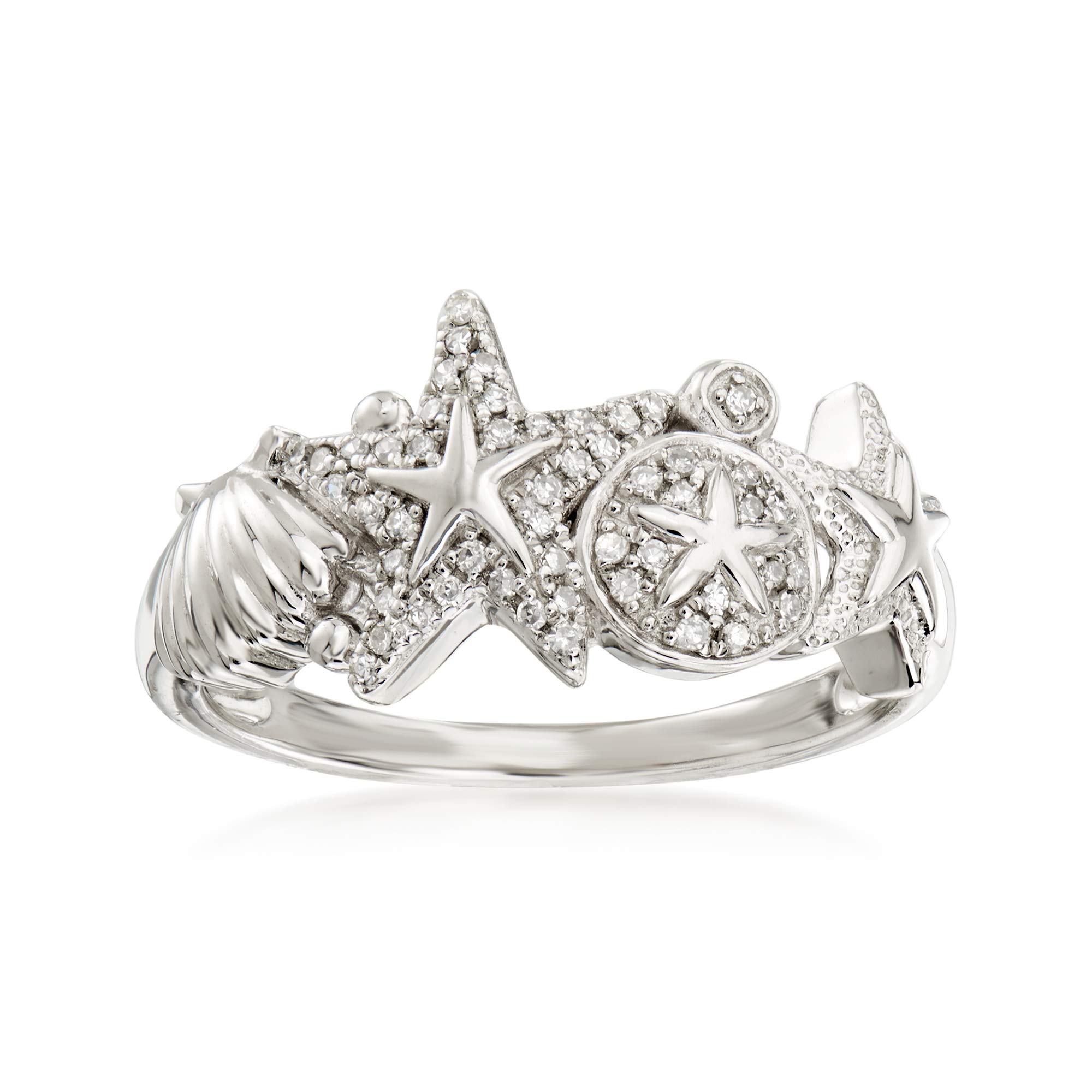 Ross-Simons 0.15 ct. t.w. Diamond Sea Life Ring in Sterling Silver. Size 9