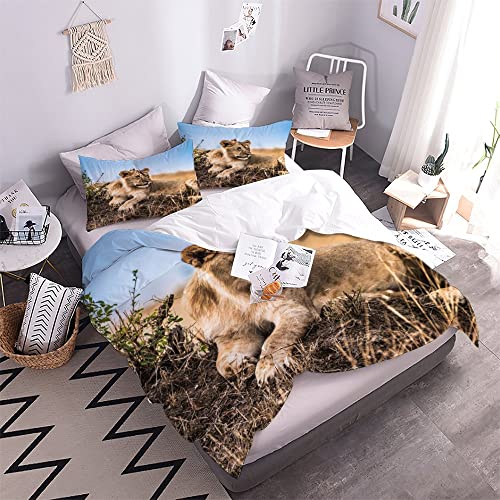 Quilt Cover Twin Size Lion 3D Bedding Sets Animal Duvet Cover Breathable Hypoallergenic Stain Wrinkle Resistant Microfiber with Zipper Closure,beding Set with 2 Pillowcase