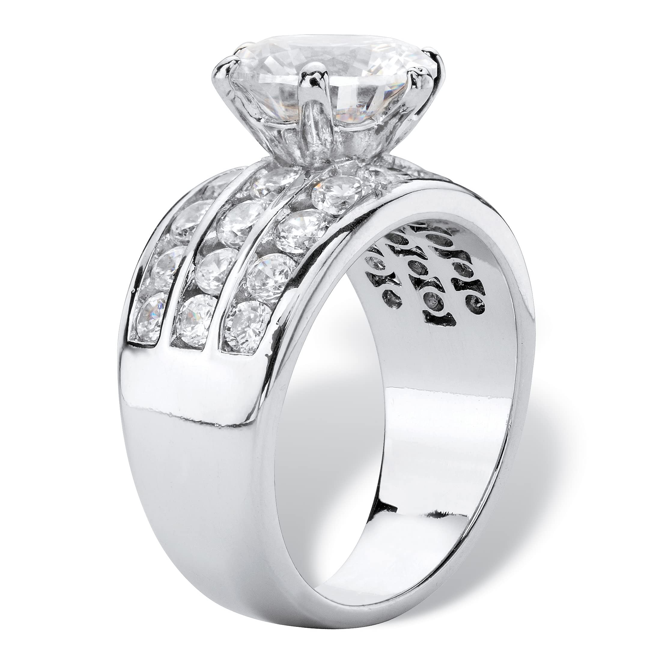 PalmBeach Platinum-Plated Round Cubic Zirconia Channel Set Ring Sizes 6-10 Size 6
