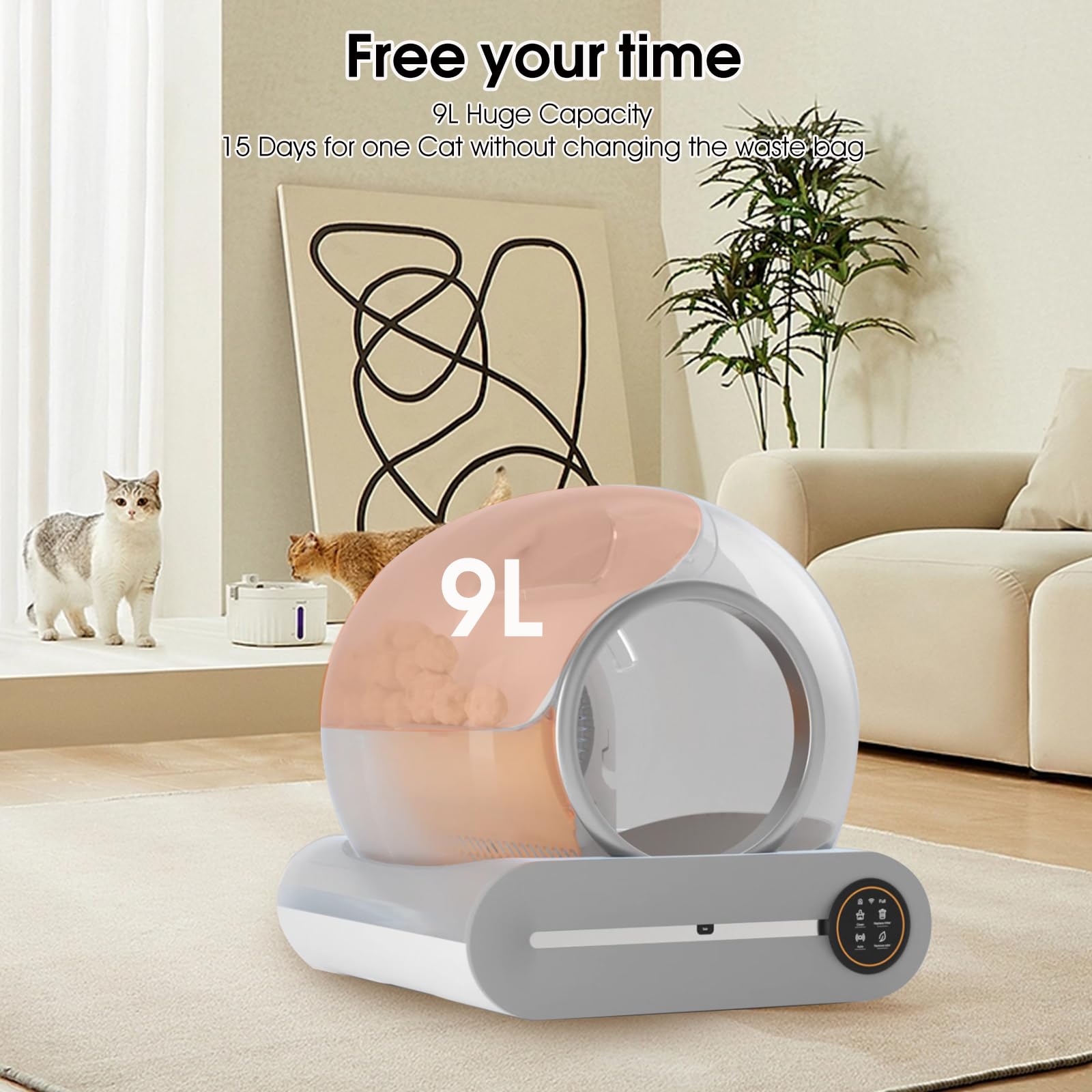 Self-Cleaning Cat Litter Box, Automatic Scooping and Anti-Pinch&Odor Removal, Extra Large for Multiple Cats, All Litter Can Use, Easy Clean, with Garbage Bags/Mats, Smart App Control