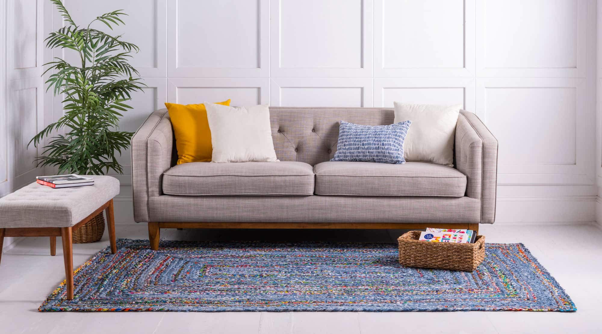 Unique Loom Braided Chindi Collection Casual Modern Blue/Dark Blue Area Rug (5' 0 x 8' 0)