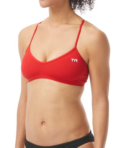 TYR Women's Standard Trinity Bikini Top Swimsuit, Red, Medium