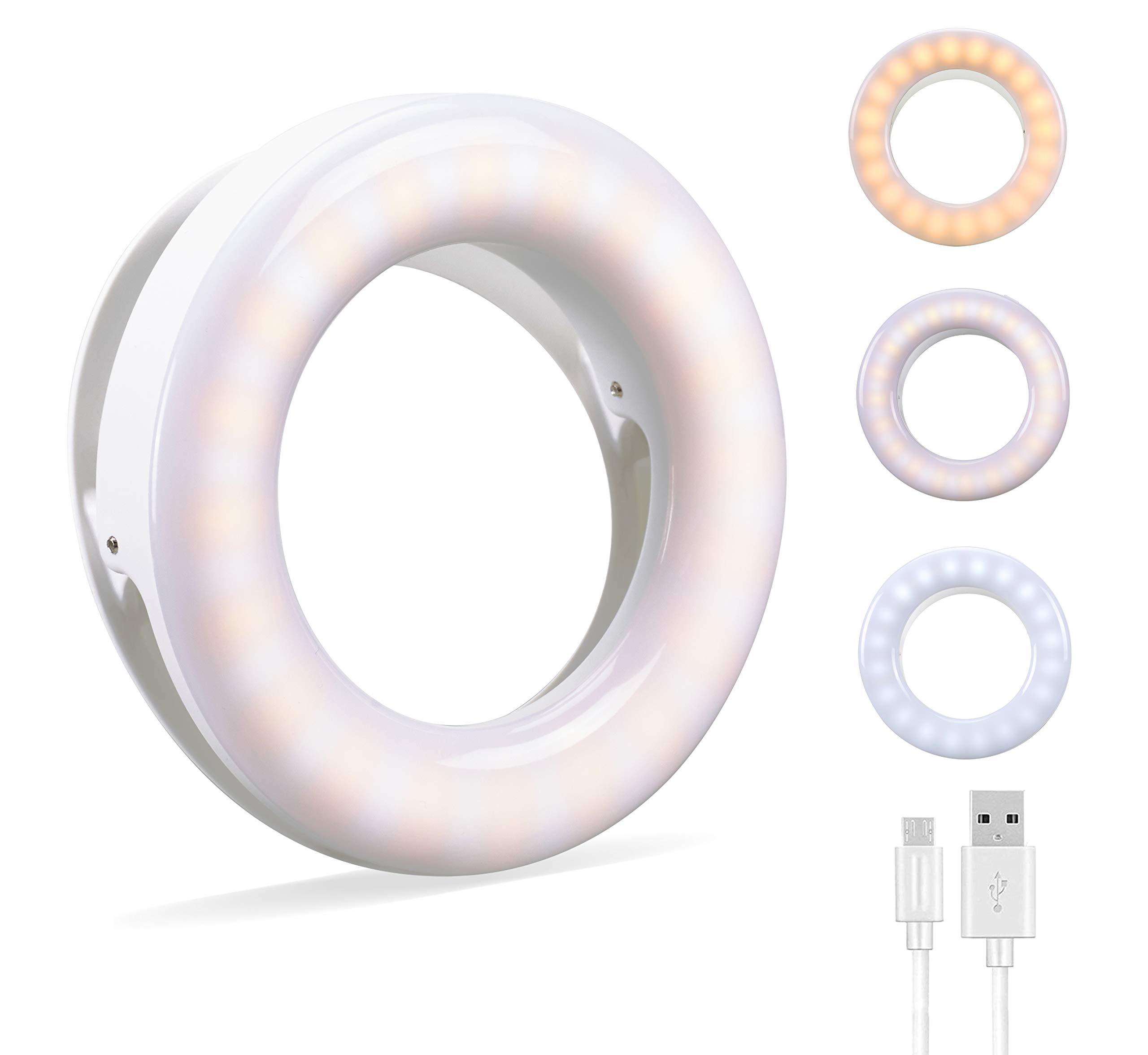 Selfie Ring Light, Oternal Selfie Light Rechargeable Portable Clip-on Selfie Fill Ring Light for iPhone Android Smart Phone Photography, Camera Video, Girl Makes up (White)