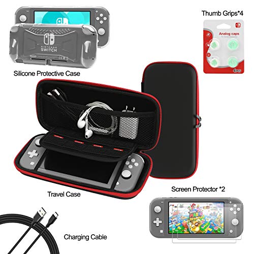 Switch Lite Accessories Bundle, Kit with Carrying Case,TPU Case Cover with 2-Pack Screen Protector,USB Cable, 4 Thumb Grip Caps for Nintendo Switch Lite (Switch Lite Accessorise Black)