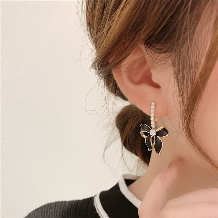 Zovie Black Bow Studs with Cubic Zirconia Classy Bowknot Earrings for Women Ladies Girls