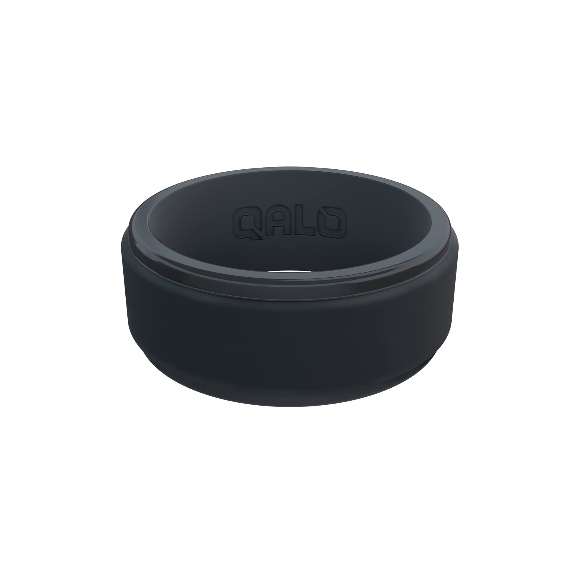 QALO Men's Rubber Silicone Ring, Polished Step Edge Rubber Wedding Band, Breathable, Durable Rubber Wedding Ring for Men, 9mm Wide 2mm Thick, Gunmetal, Size 10