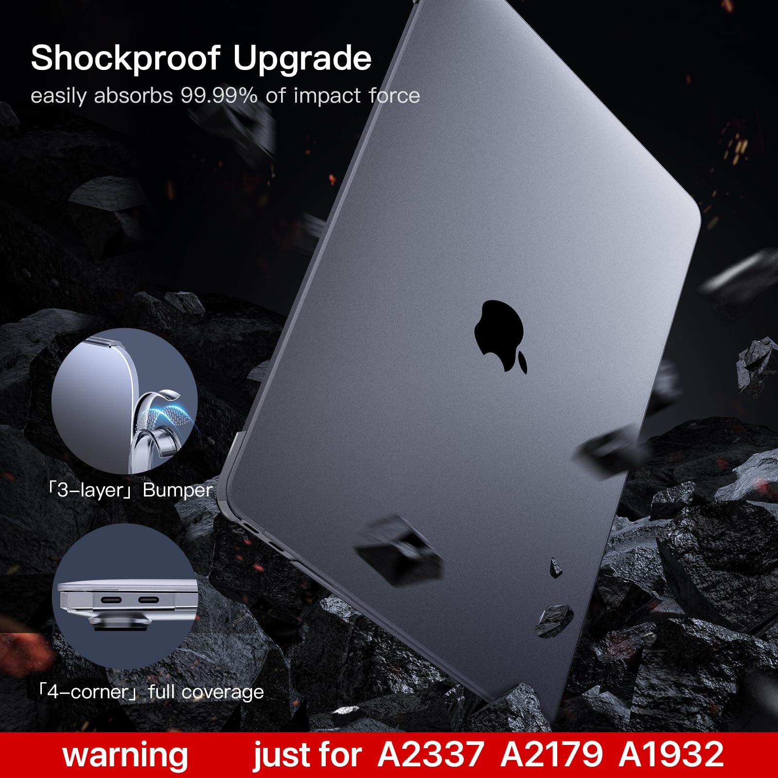 Soonjet Invisible Armor Compatible for Macbook Air 13 inch Case M1 2020 2019 2018 [Sturdy & Durable] [ Shockproof Protector ] Protective Hard Shell Cover for Laptop A2337 A2179 A1932 - Matte Clear