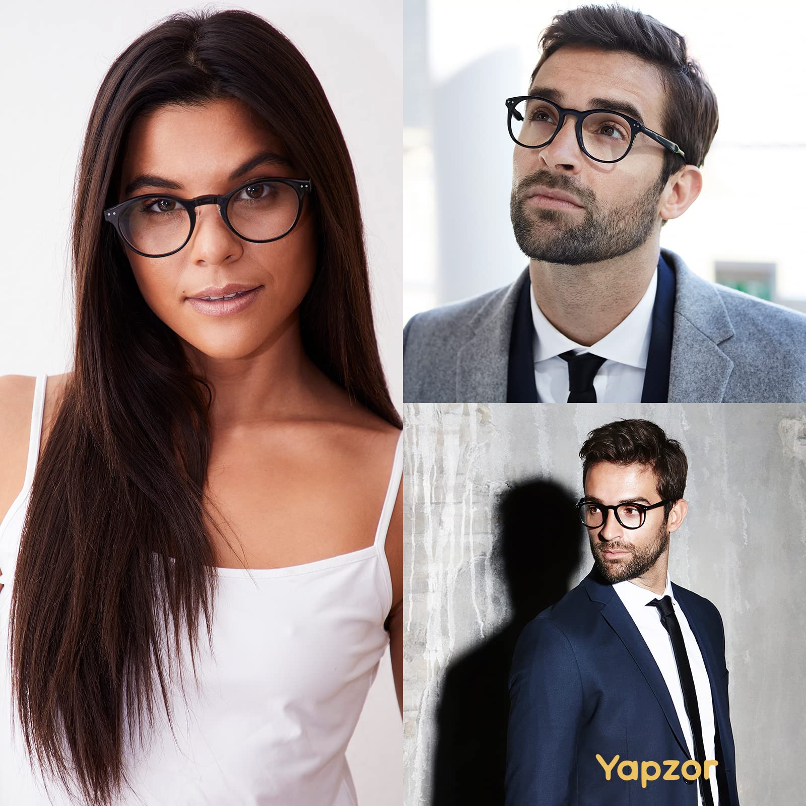 YAPZOR Blue Light Blocking Glasses Round Frame Anti Eyestrain Computer Gaming Glasses UV Ray Glasses for Women Men Crystal