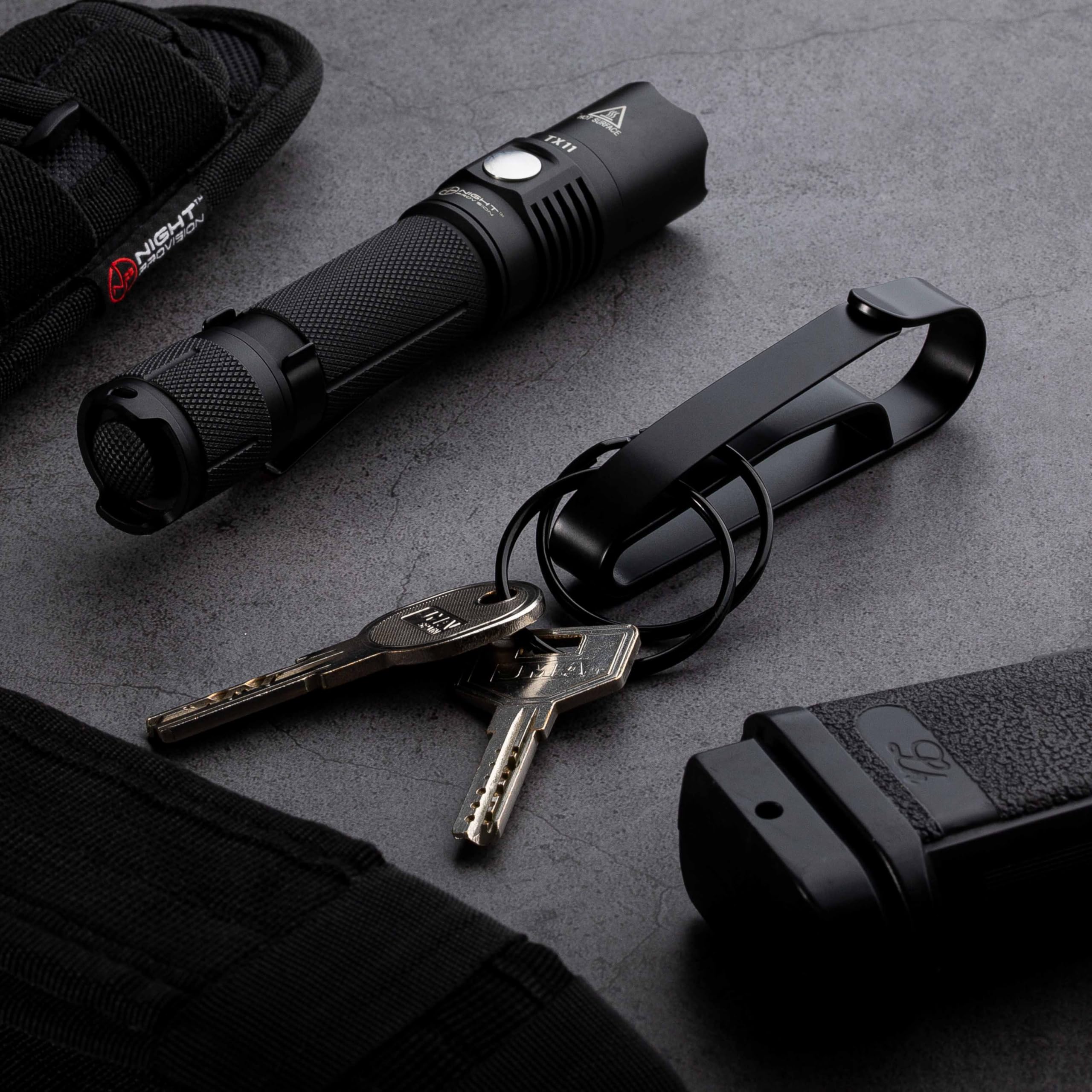 TKH-S1 Stealth Tactical Key Ring Holder for Duty Belts, Quick Release Clip w/2 XL Detachable Rings Max 2.25" Belt For Police, Correctional, Fire Dept