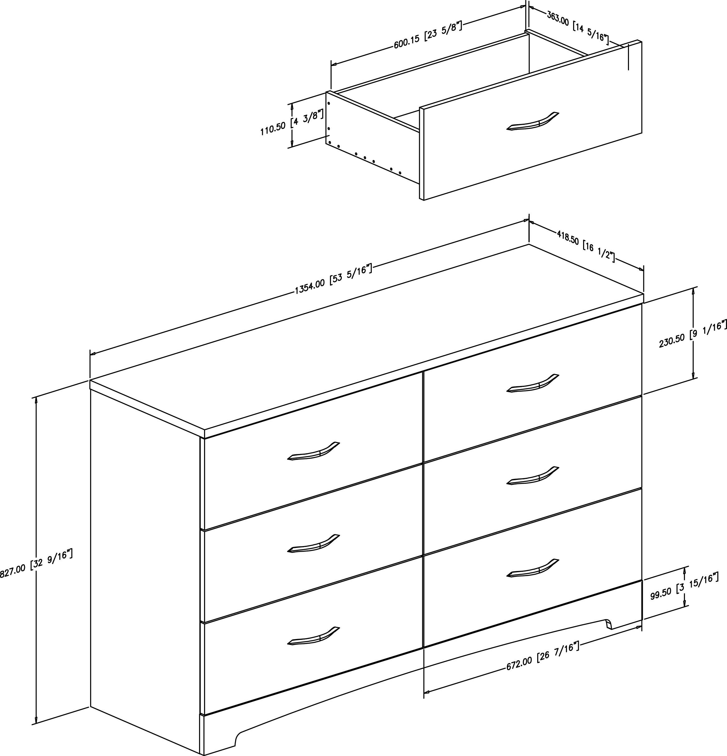 South Shore Step One 6-Drawer Double Dresser,Pure Black with Matte Nickel Handles, 19"D x 51.25"W x 31.25"H