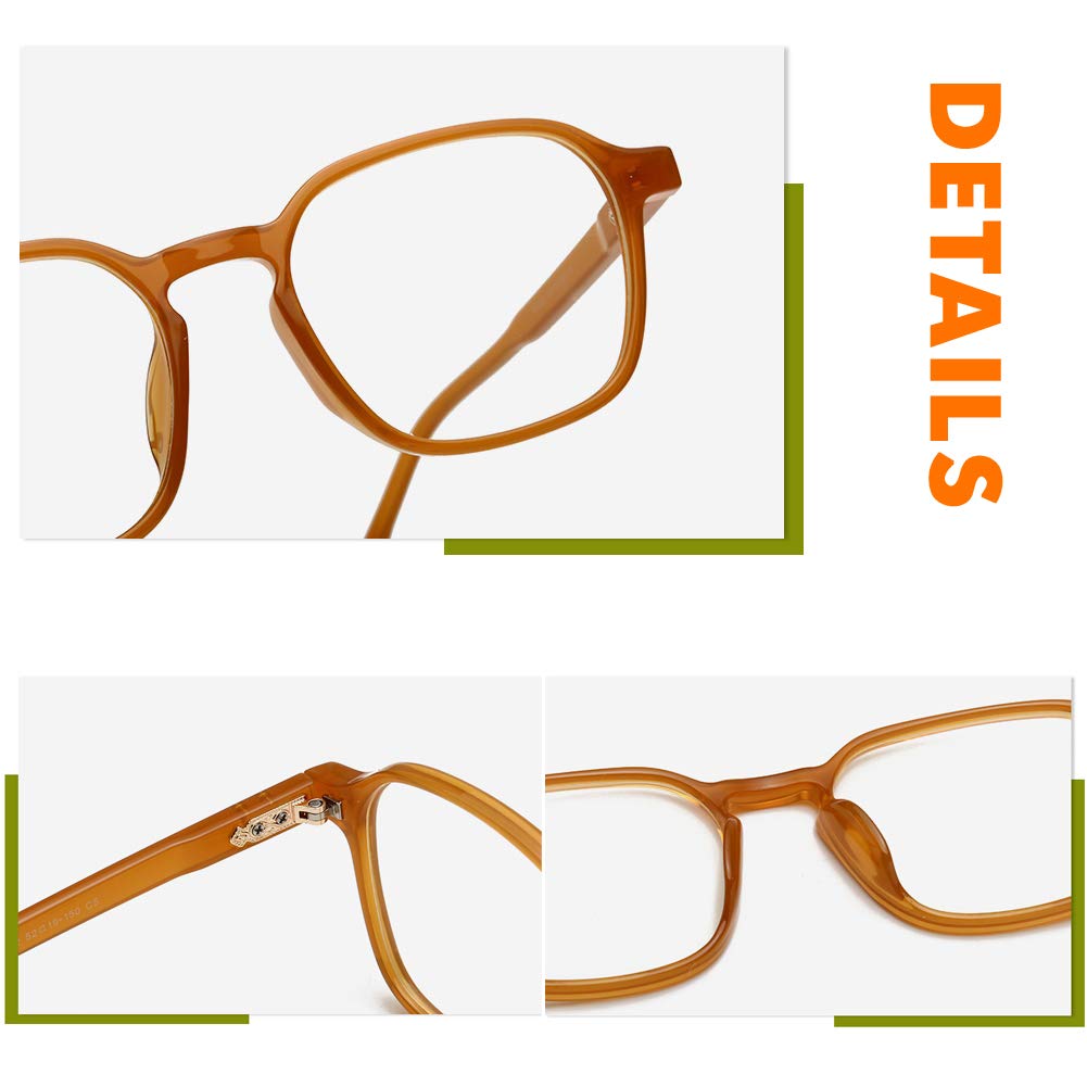 ZHILE Blue Light Blocking Glasses, Rectangular Anti-Blue Eyeglasses, TR90 Unbreakable Fashion Non-Prescription Eyewear Frame (Brown)