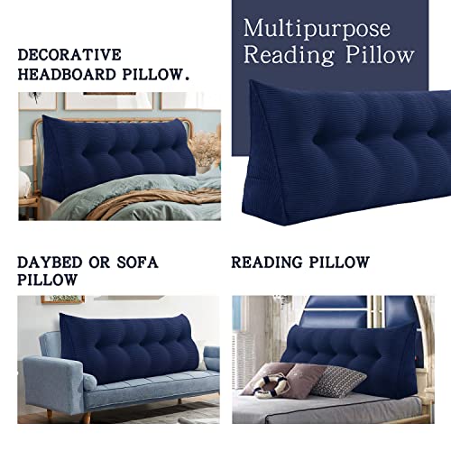 YXCSELL Headboard Wedge Pillow Bolster Pillows Backrest Support Sitting Up Reading Pillow in Bed Rest, Large Lumbar Upholstered Triangle Pads for Sofa Cushion Corduroy (Darkblue,Cal-King)