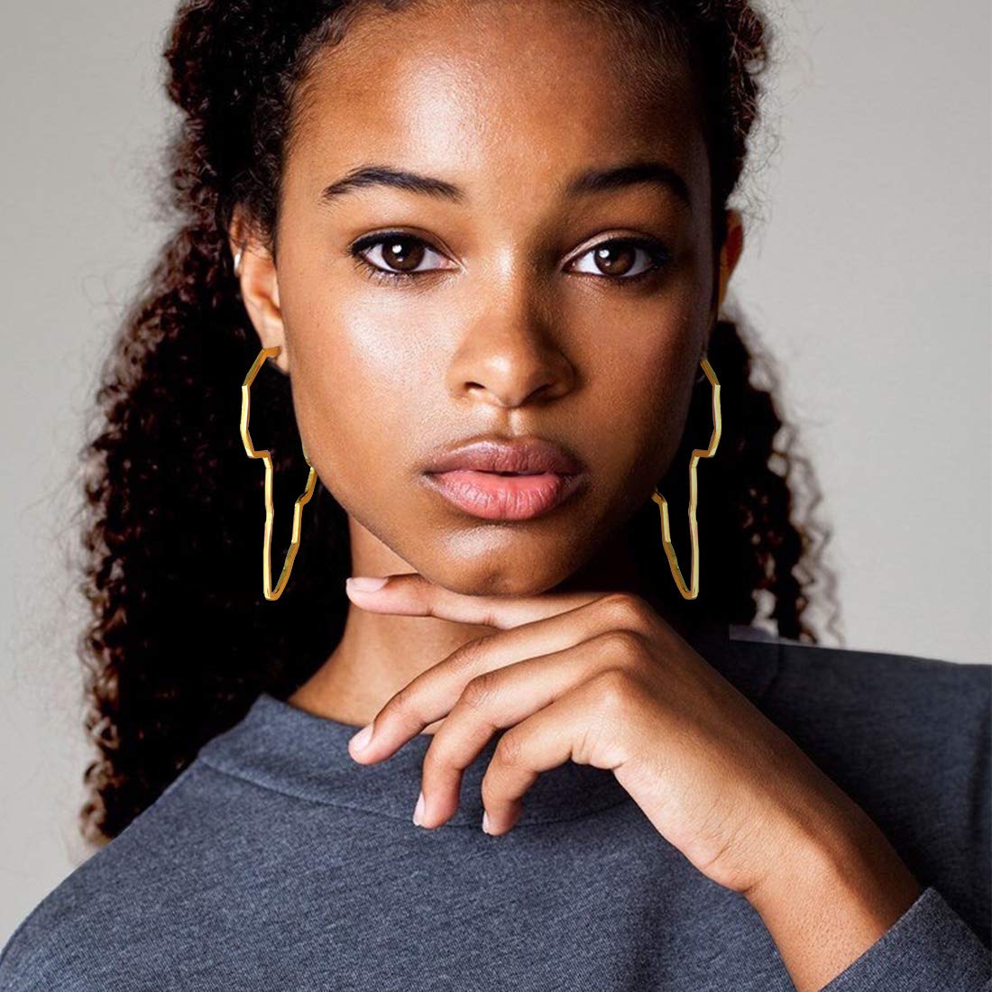 U7 African Map Earrings, 18K Gold Plated Lightweight Dangle Earrings with Silver Post Extra Large Statement Hip Hop Africa Shape Earrings for Women
