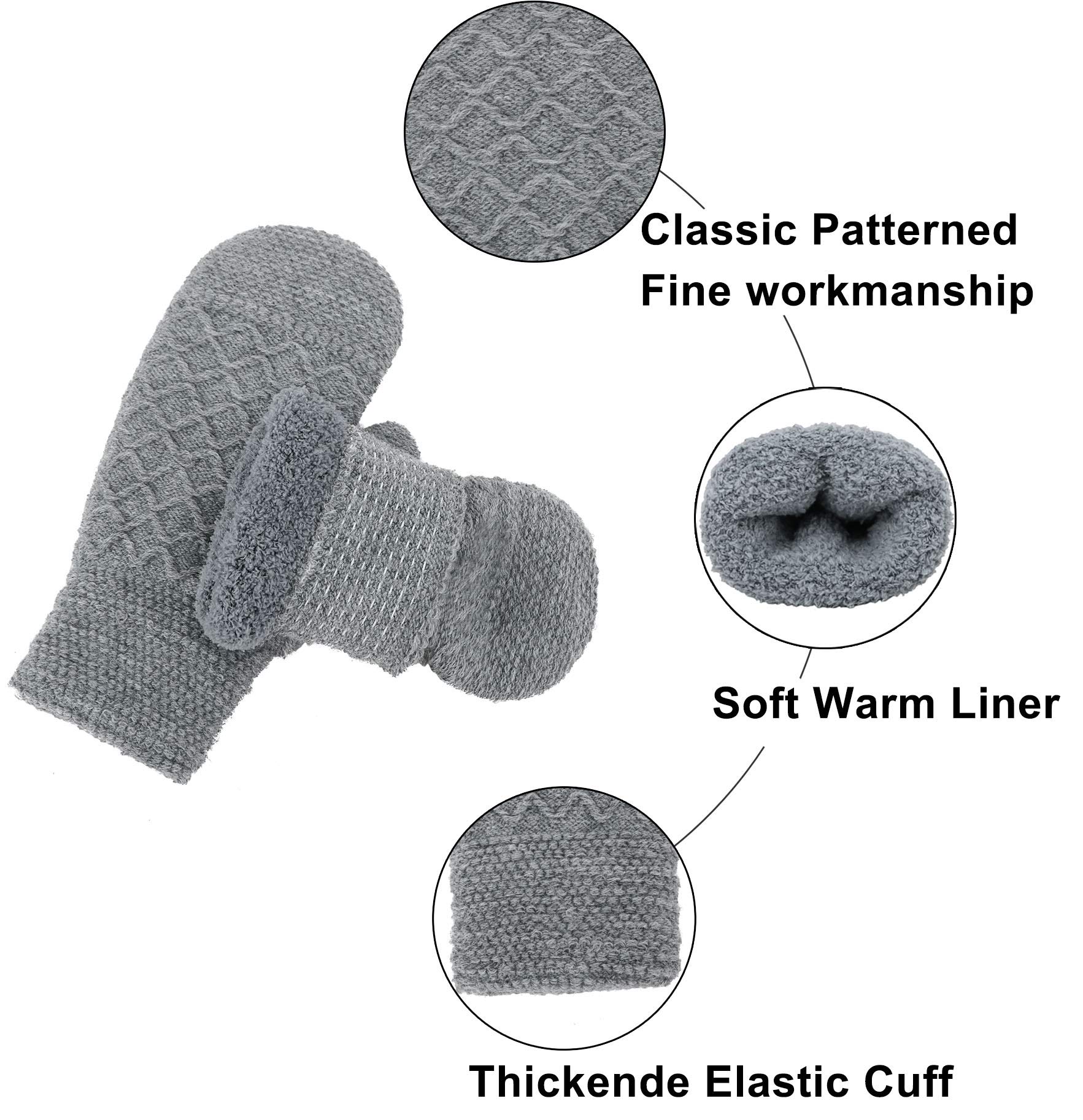 Verabella Womens Mittens Cold Weather Winter Knit Mittens for Women Warm Lining Winter Mittens Women,2 Pairs,Off-white/Black