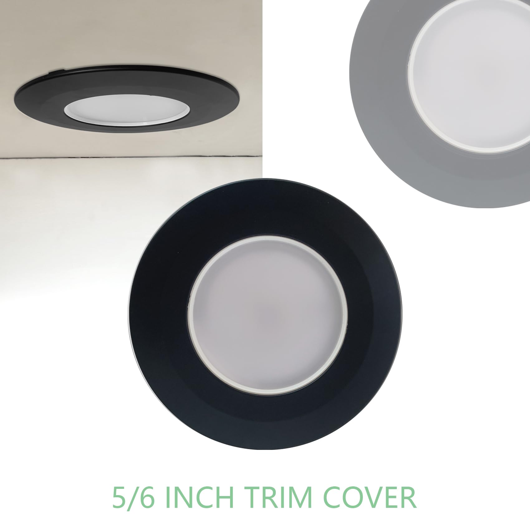 Soliseed Black Trim Ring for 5/6 Inch Recessed lighting,Can Lights Trim Cover, Outer Diameter 7.59 inches, Inner Diameter 4.44 inches,Thickness 0.37 inches, Durable Plastic Design, 4 Pack