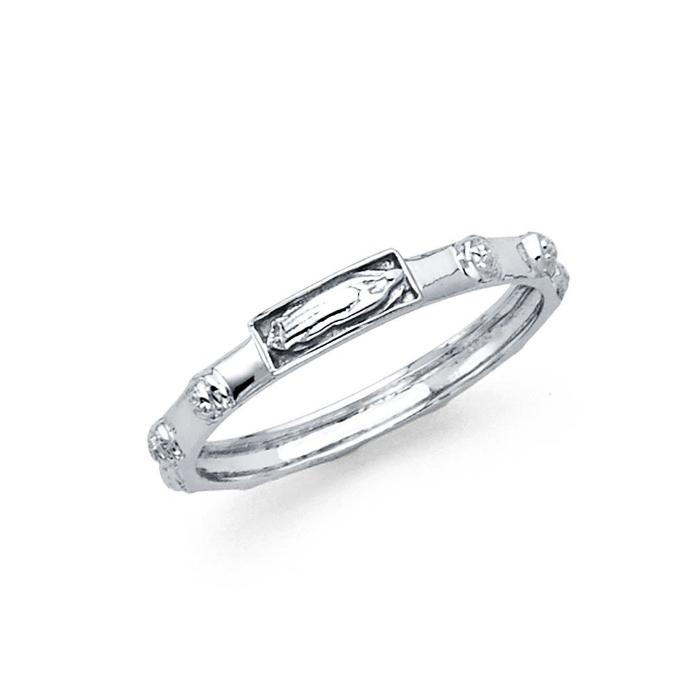 The World Jewelry Center 14k White Gold 2mm Religious Rosary/Rosario Eternity Band - Size 8