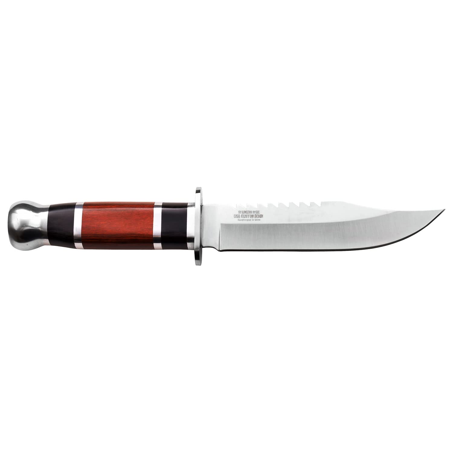 Survivor - Fixed Blade Knife - Satin Finish Clip Point Blade w/Sawback, Black and Brown Wood Handle, Includes Nylon Sheath - HK-781S- Hunting, Camping, Survival - Prep. Survive. Thrive.