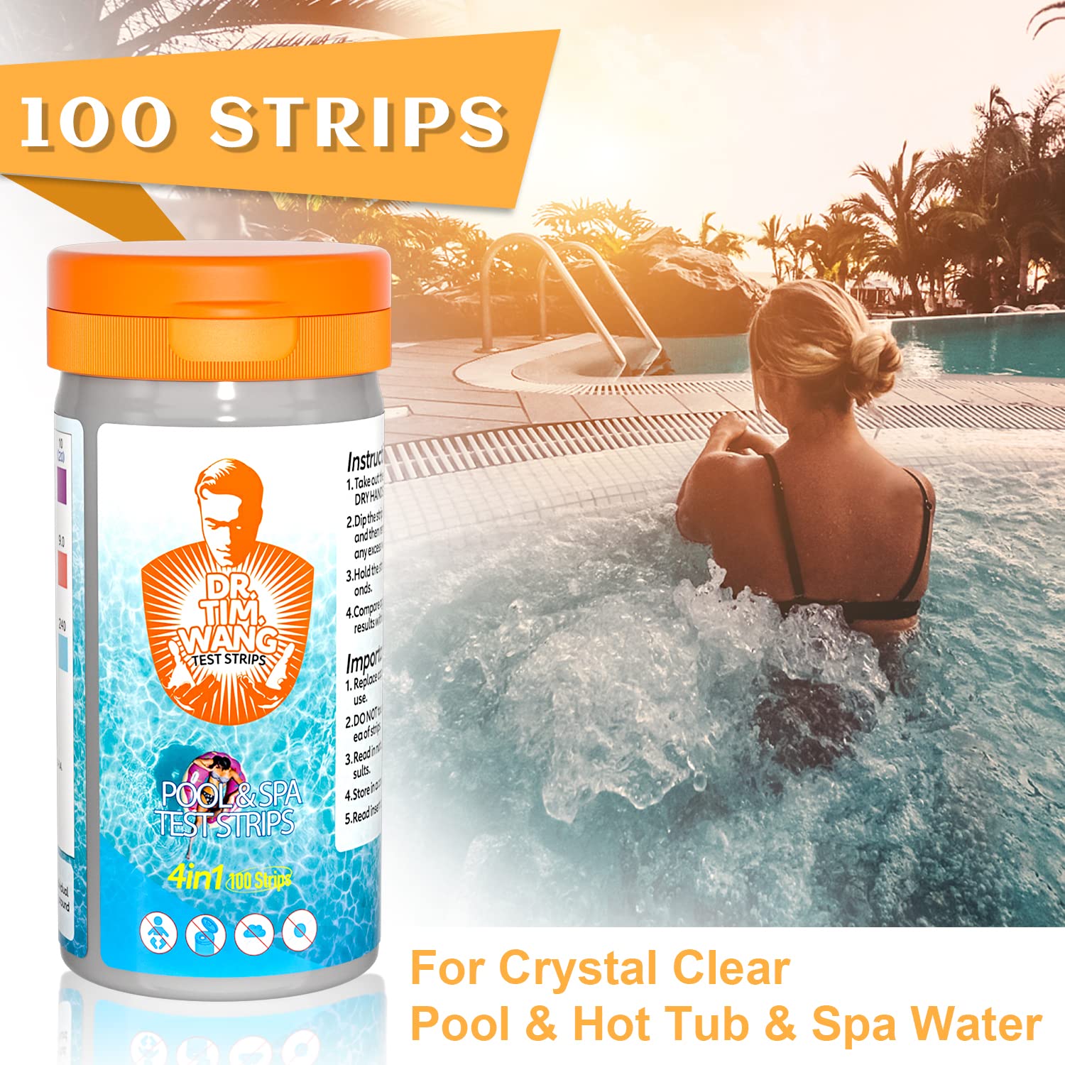 Pool and Hot Tub Test Strips - Medical-Grade Precision 3-1 4-1 7-1 Pool Test Kit - Testing pH, Free Chlorine(Bromine), Total Alkalinity & Cyanuric Acid and So on - Pool Water Test Kit