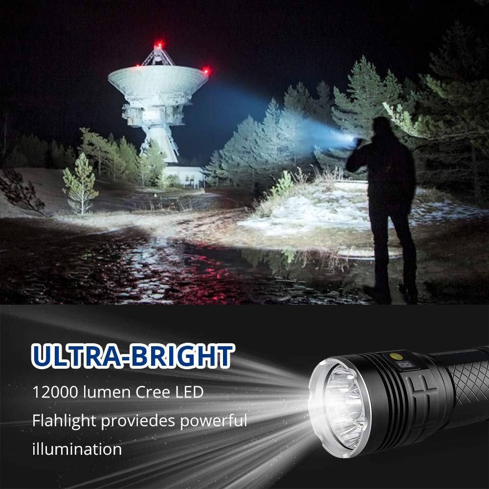 Semlos 12000 Lumen Flashlight, Super Bright Led Flashlight, Rechargeable Type-C 18xLEDs 4 Modes Torch with Insulation Protection Technology&Battery Indicator