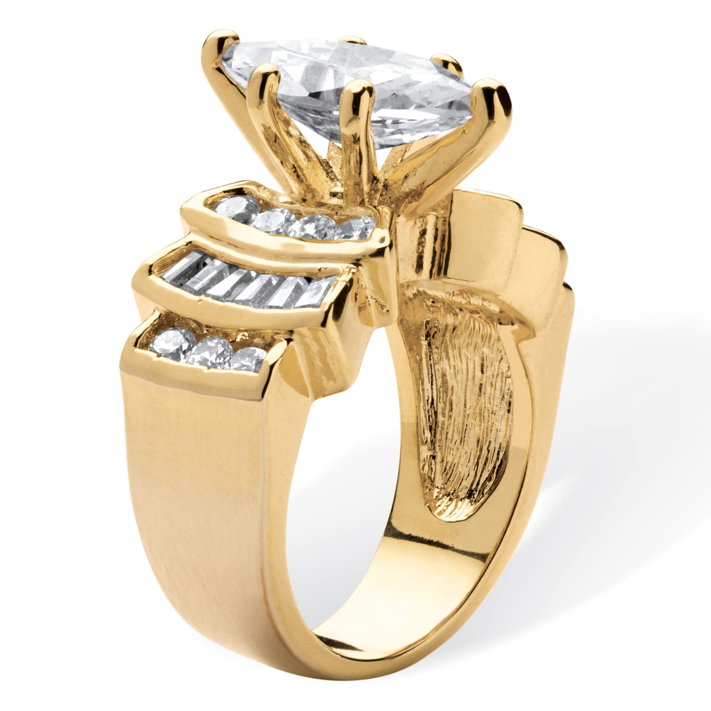 PalmBeach Yellow Gold-Plated or Silvertone Marquise Cut Cubic Zirconia Step Top Engagement Ring Size 9