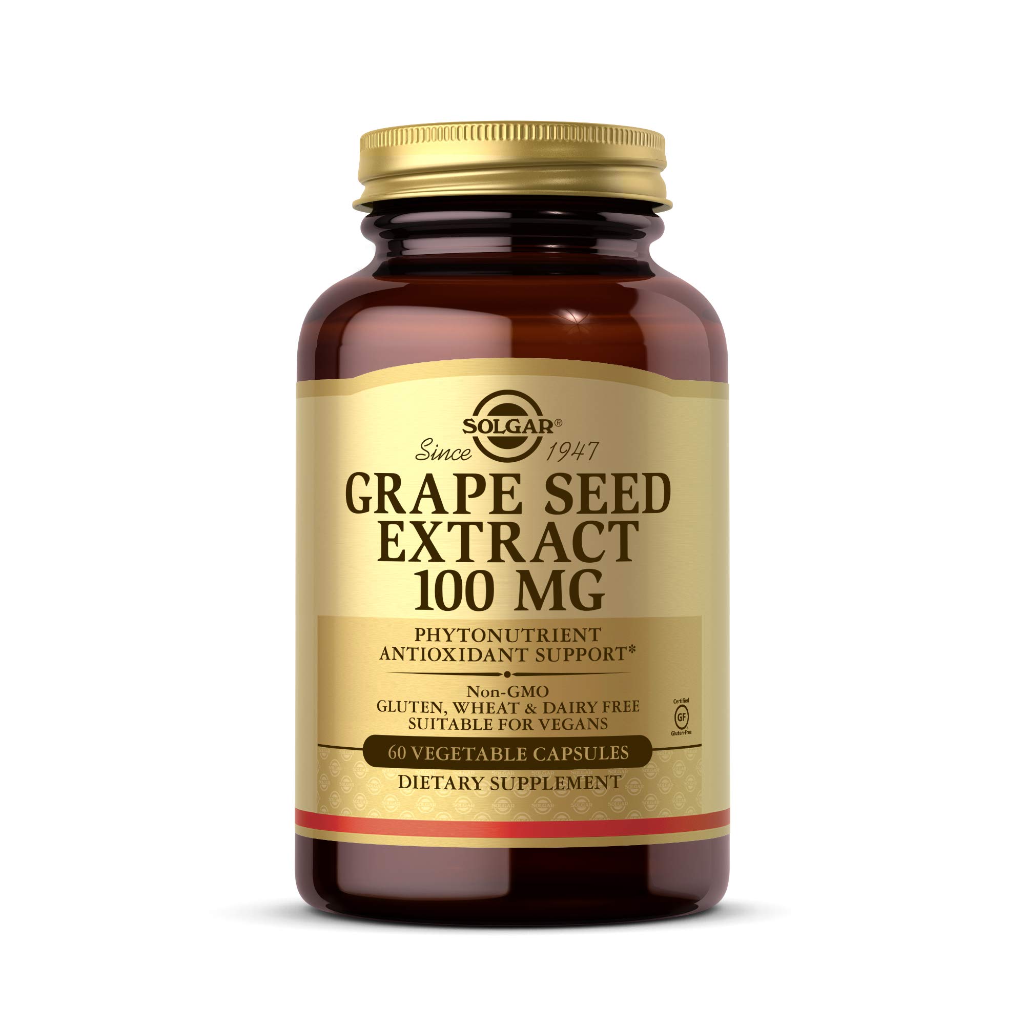 Solgar Grape Seed Extract 100 mg, 60 Vegetable Capsules - Phytonutrient Antioxidant Support - Cardio Support - Vegan, Gluten Free, Dairy Free - 60 Servings