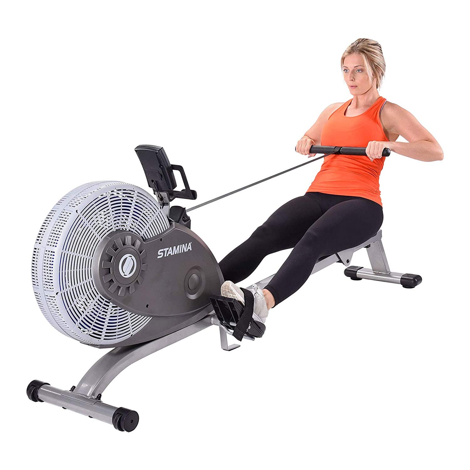 Stamina 1406 ATS Air Transfer System Portable Folding Cardio Exercise Fitness Air Rower Rowing Machine with Wheels, LCD Display, and Device Tray, Gray