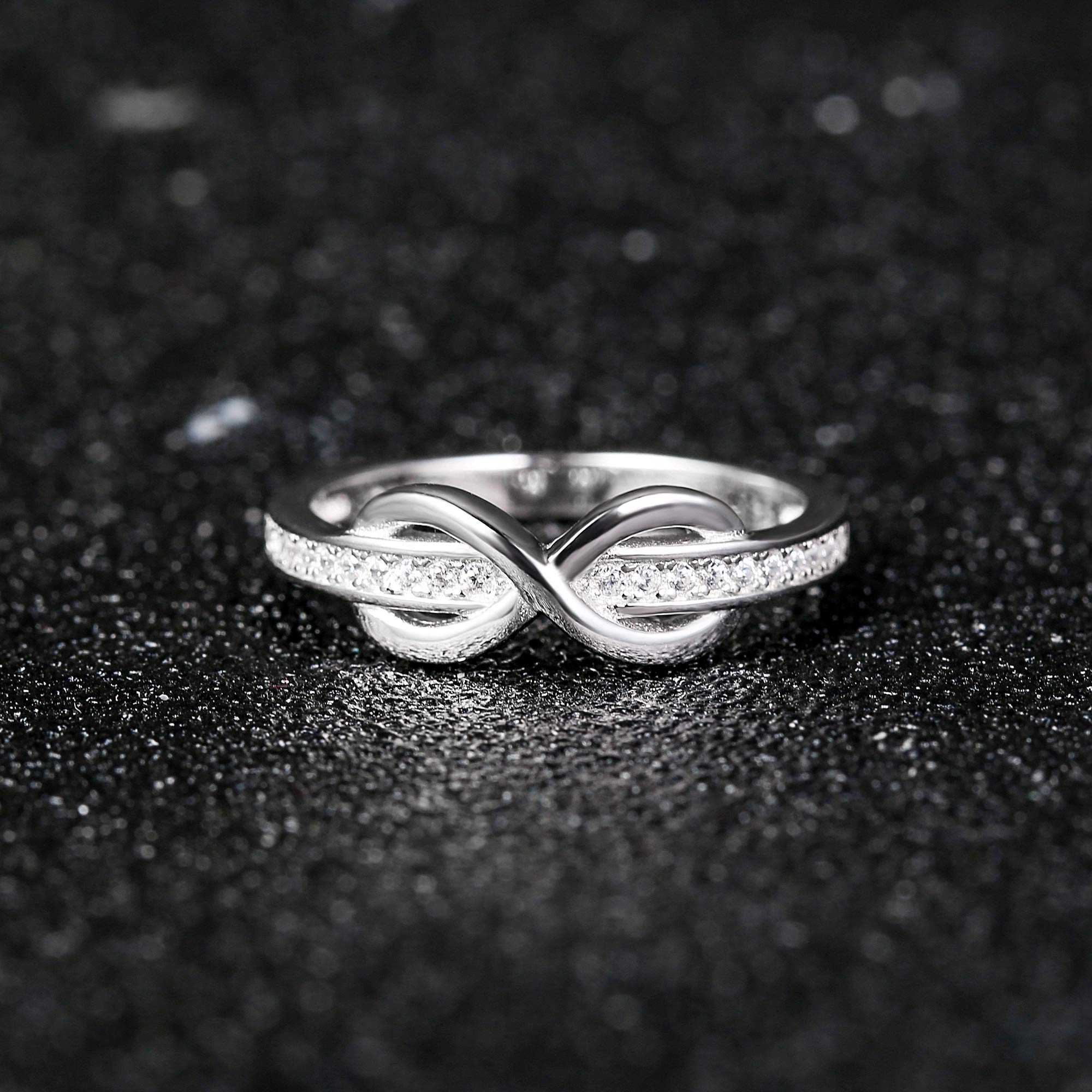 Sllaiss 925 Sterling Silver Ring for Women CZ Infinity Symbol Forever Eternity Wedding Band Ring for Women Size 6-9