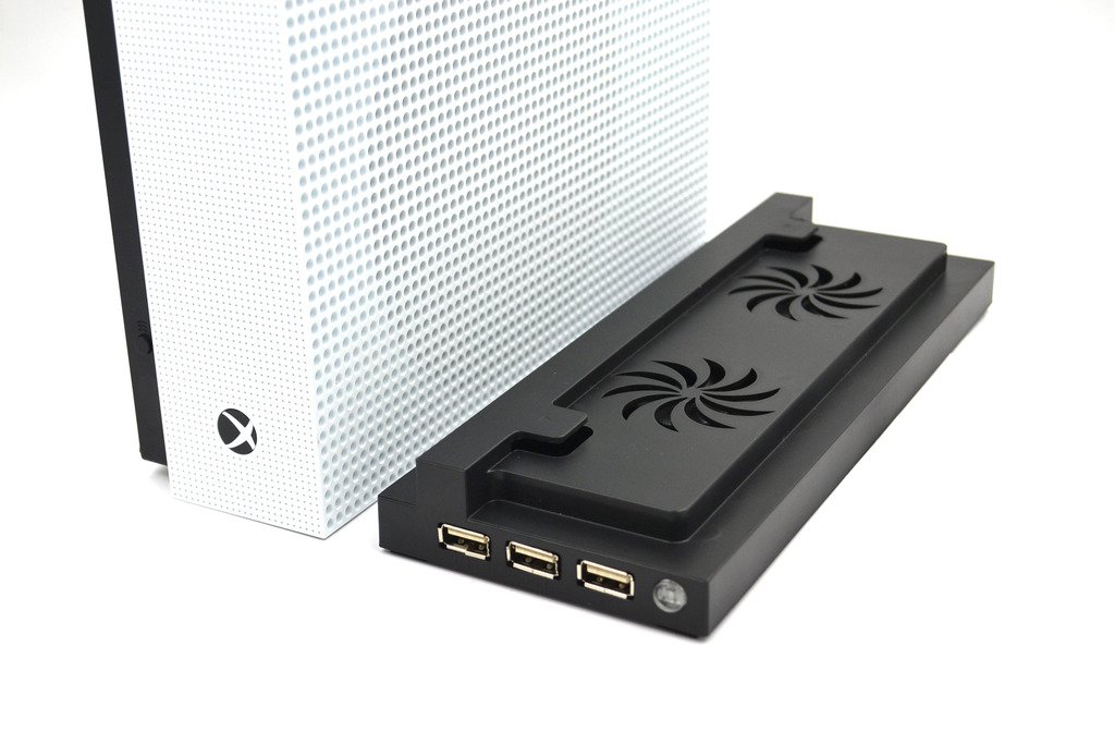 REYTID Pro Dual Cooling Fan / Stand Combo Compatible with Xbox One S - 3 USB Ports - All-in-One Sleek Design Cooler