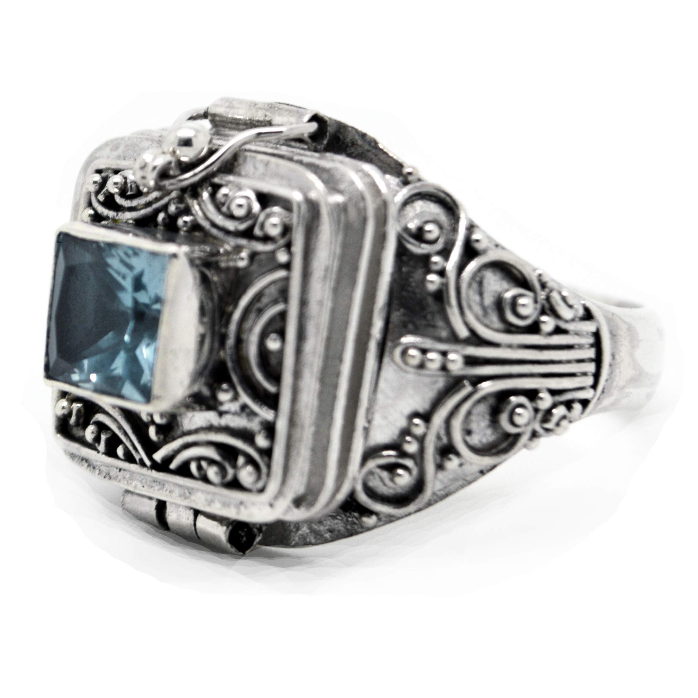 Sterling Silver Medieval Blue Topaz Poison Ring Size 8(Sizes 6,7,8,9,10)