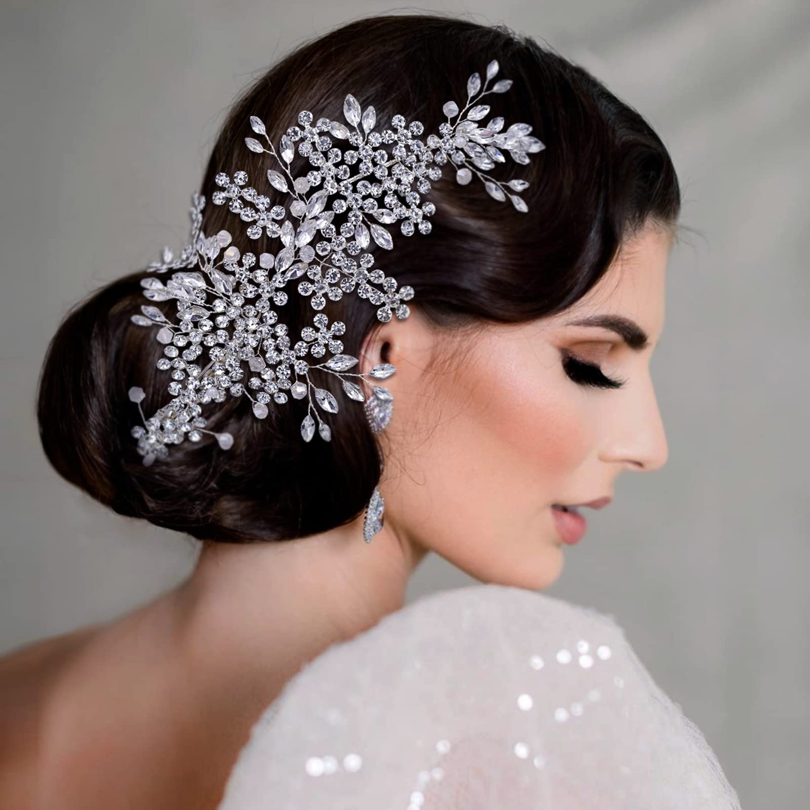 ULAPAN 2 Pack Bride Wedding Headband, Rhinestone Bridal Bridesmaid Hair Clips Accessories, Party Hair Accessories Headpieces for Women(Silver)